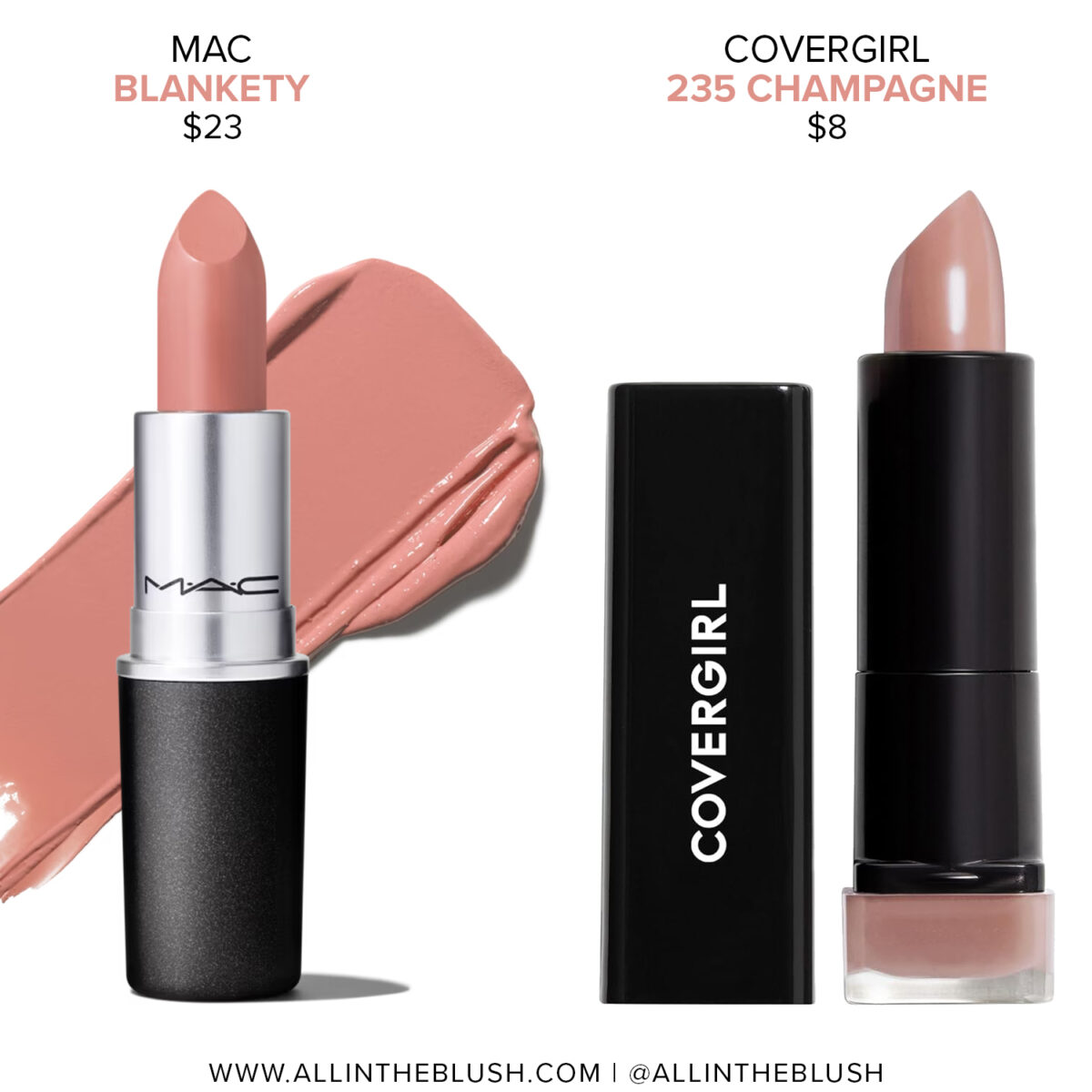 MAC Blankety & Covergirl 235 Champagne Lipstick Dupes Color Matches ...