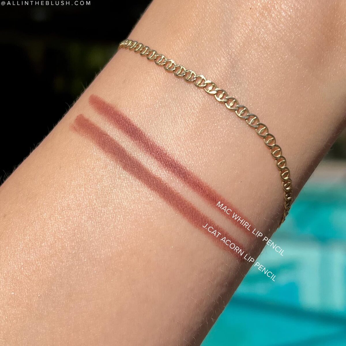 mac whirl & jcat acorn lip pencil swatches color matches » All In The Blush