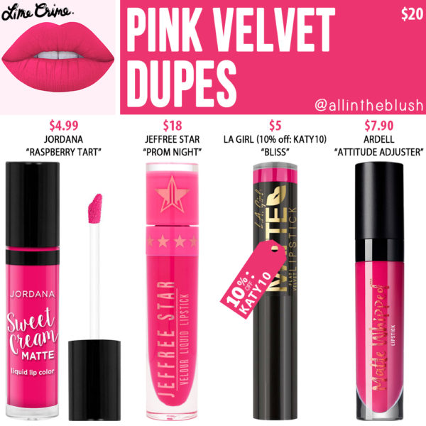 Lime Crime Pink Velvet Velvetine Liquid Lipstick Dupes » All In The Blush