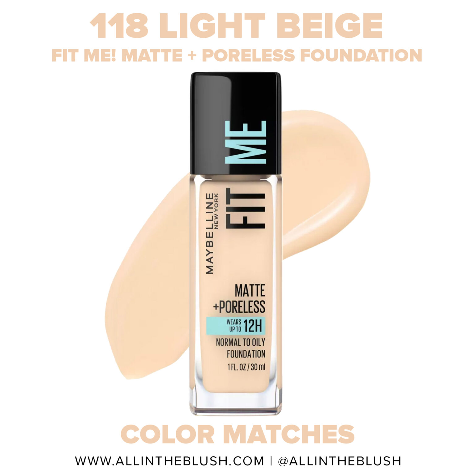 Maybelline 118 Light Beige FIT ME! Matte + Poreless Foundation Dupes ...