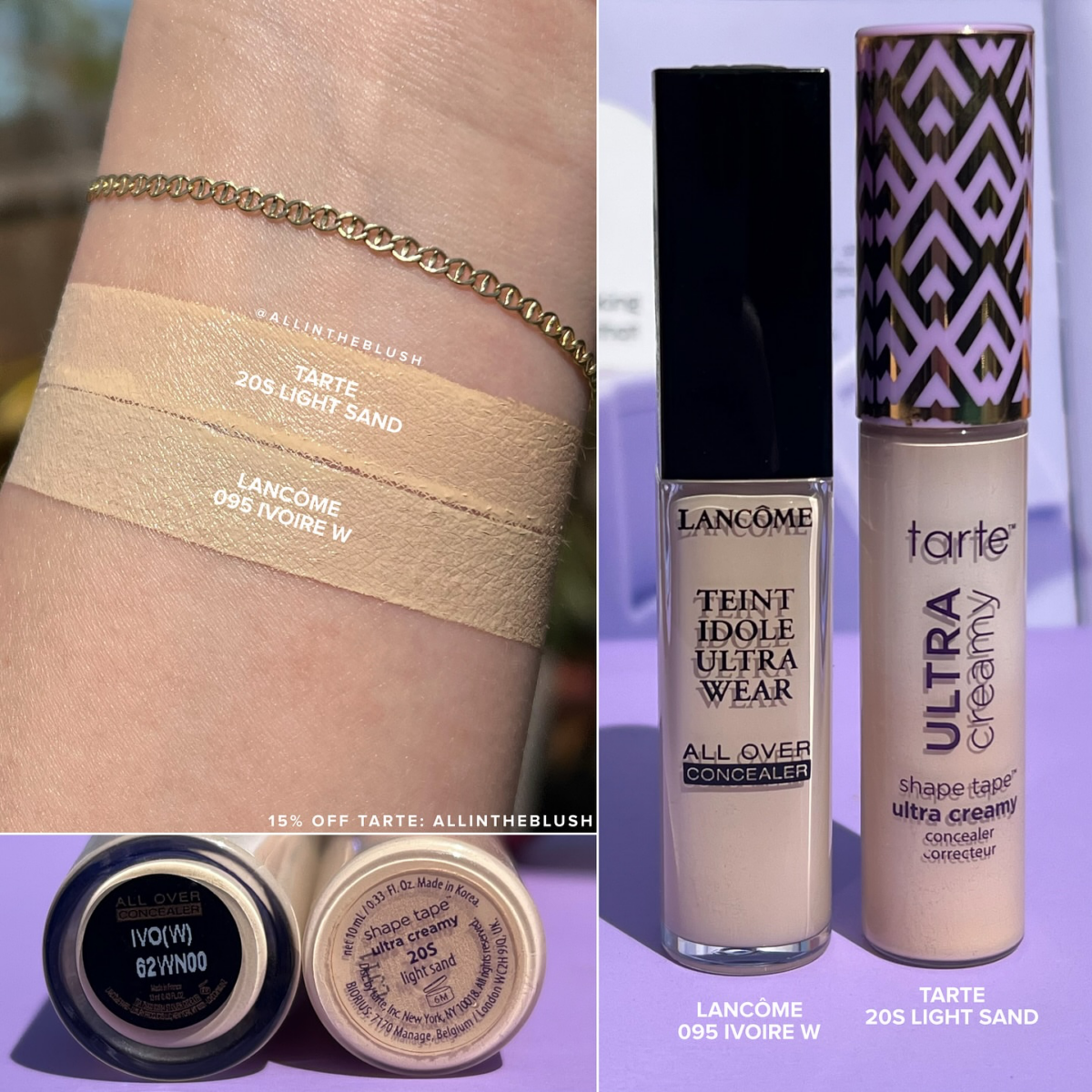 Tarte 20S Light Sand Shape Tape Ultra Creamy Concealer Comparison ...