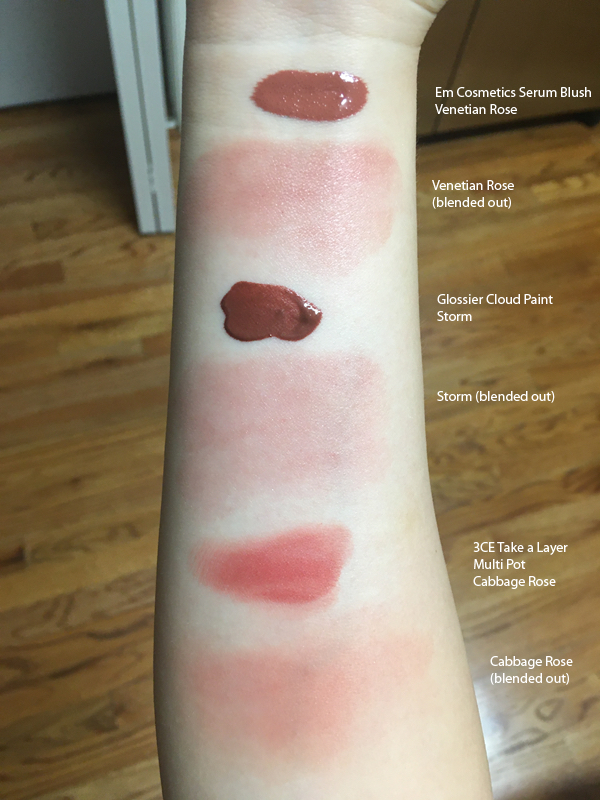 em cosmetics serum blush venetian rose, glossier cloud paint storm, 3ce ...