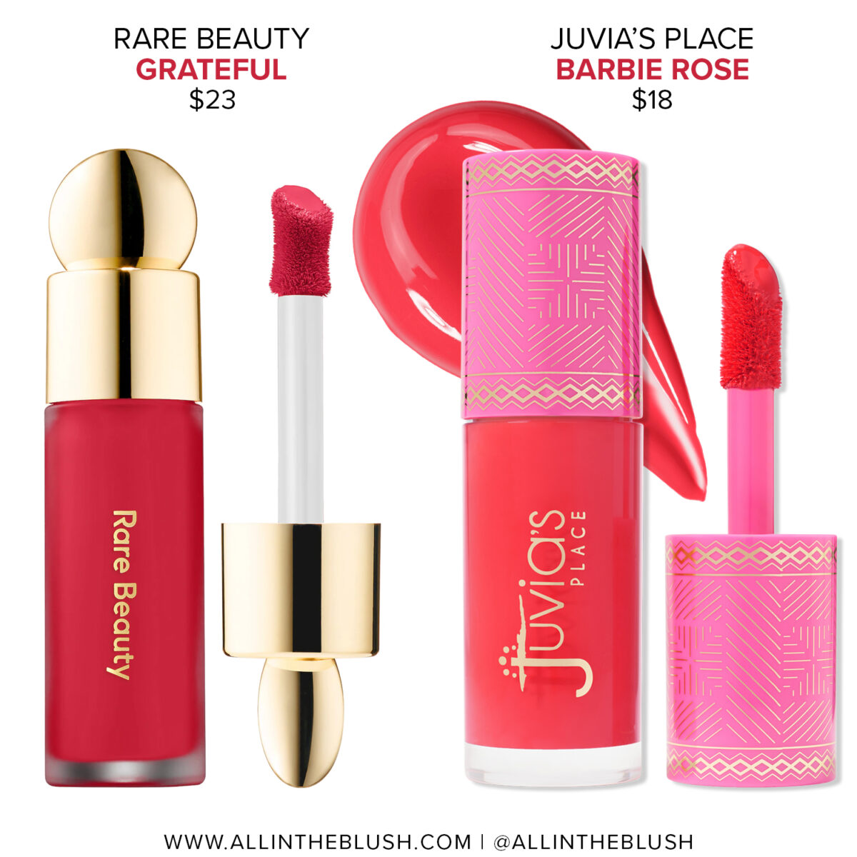 Rare Beauty Grateful & Juvia’s Place Barbie Rose Blush Color Matches ...