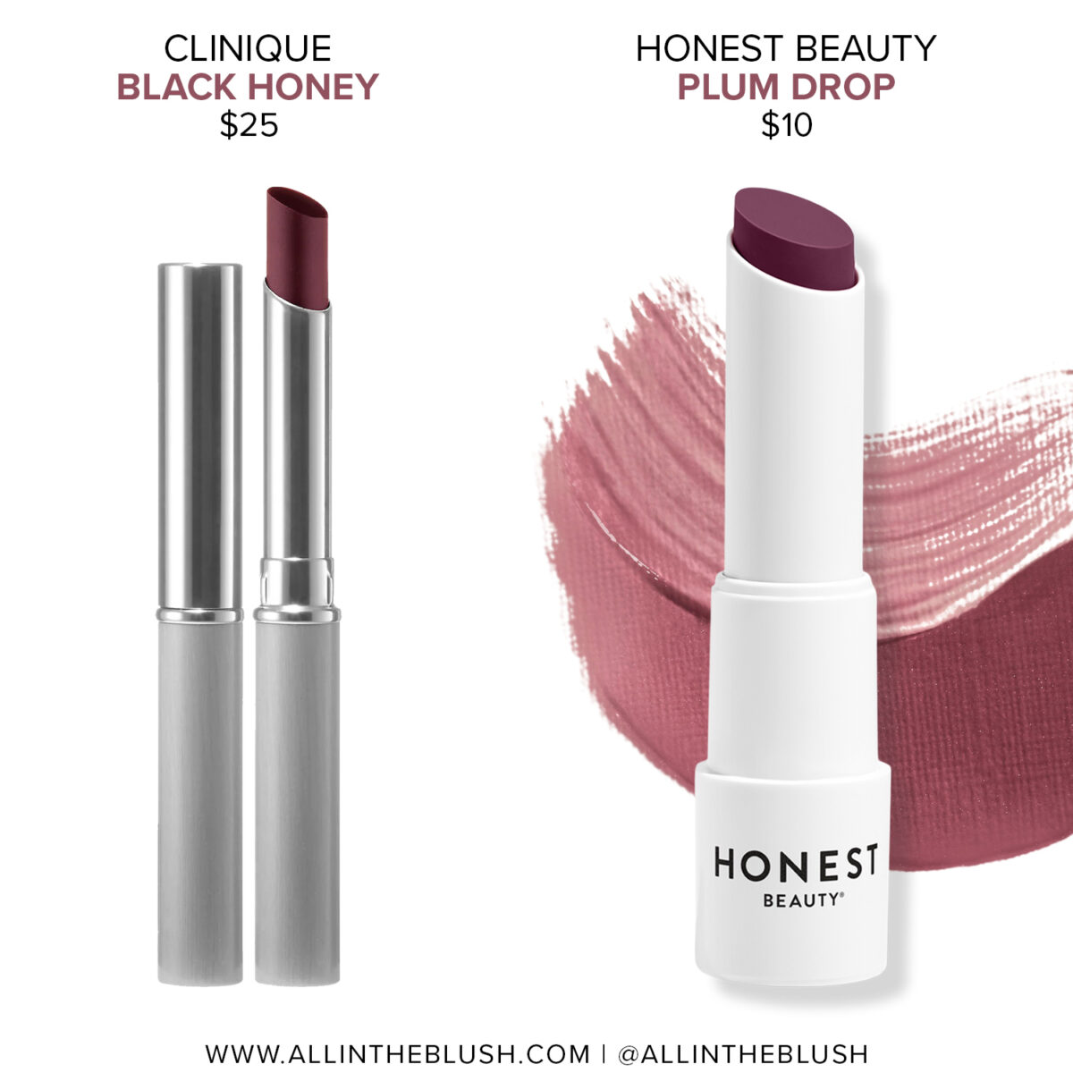 Clinique Black Honey Almost Lipstick Color Matches with Honest Beauty ...